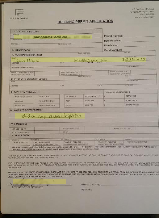 Chicken Coop Permit Renewal Time | Ferndale Chickens